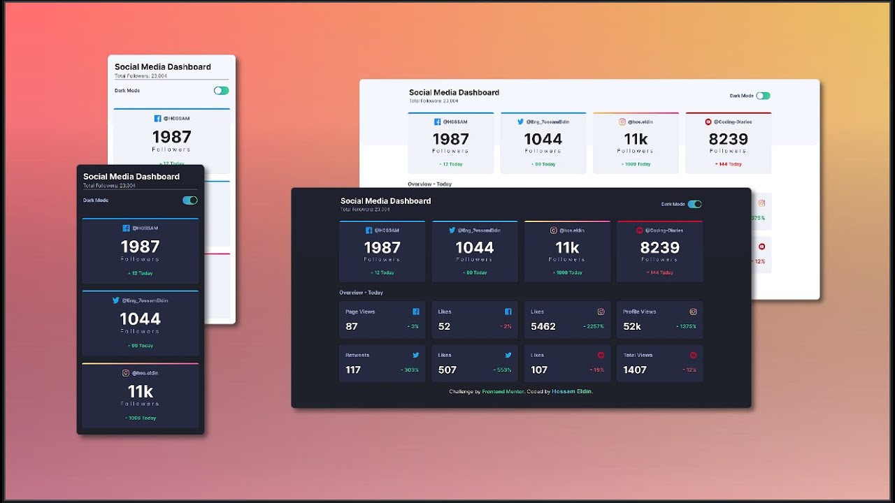 Frontend Mentor Challenge | Social media dashboard with theme switcher | HTML-Tailwind-CSS-Js