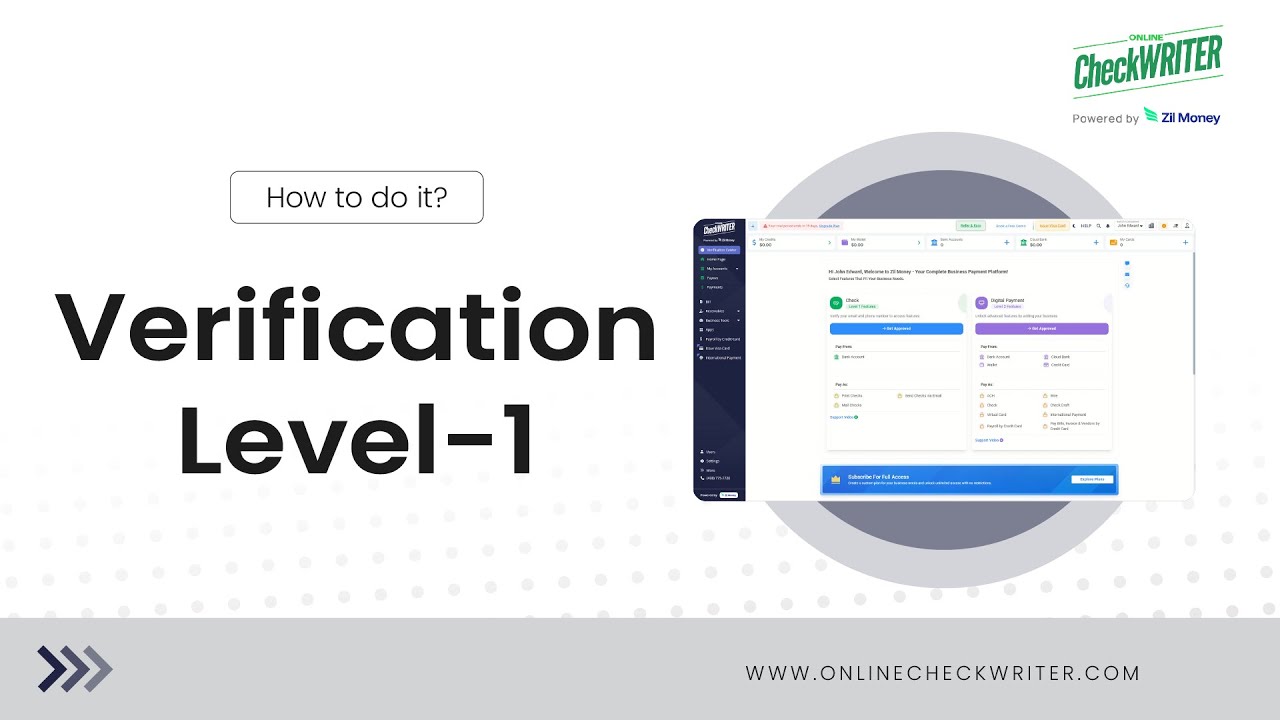 Start First-Level Verification on OnlineCheckWriter.com- Powered by Zil Money