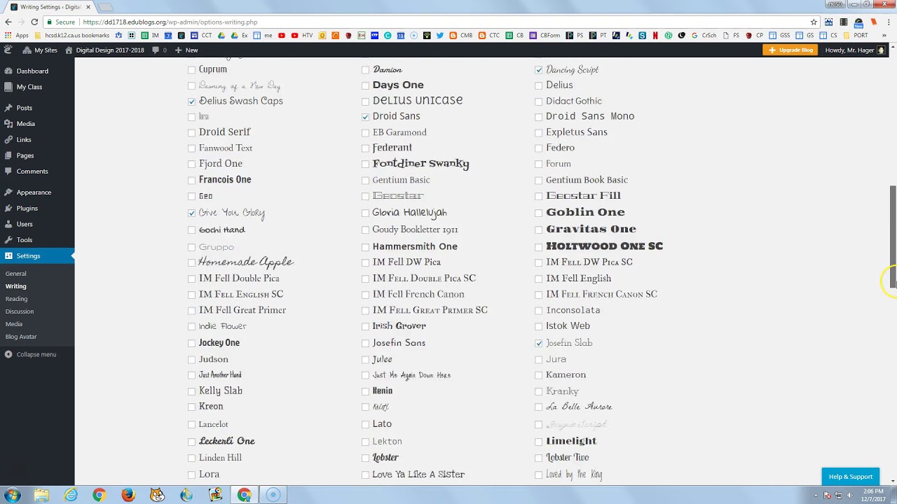 Edublogs: Adding Google Webfont Plugin
