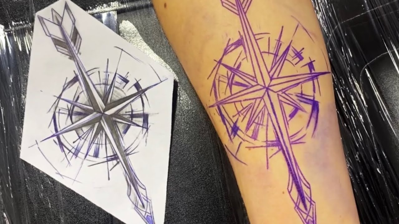 TATTOO ROSA DOS VENTOS COM FLECHA