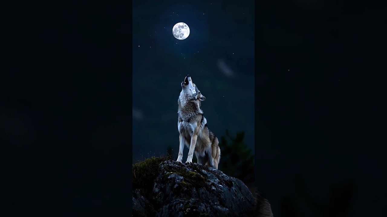Lobo aullando a la luna