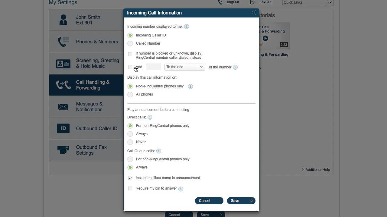 RingCentral Office - Call Handling and Call Forwarding for Users