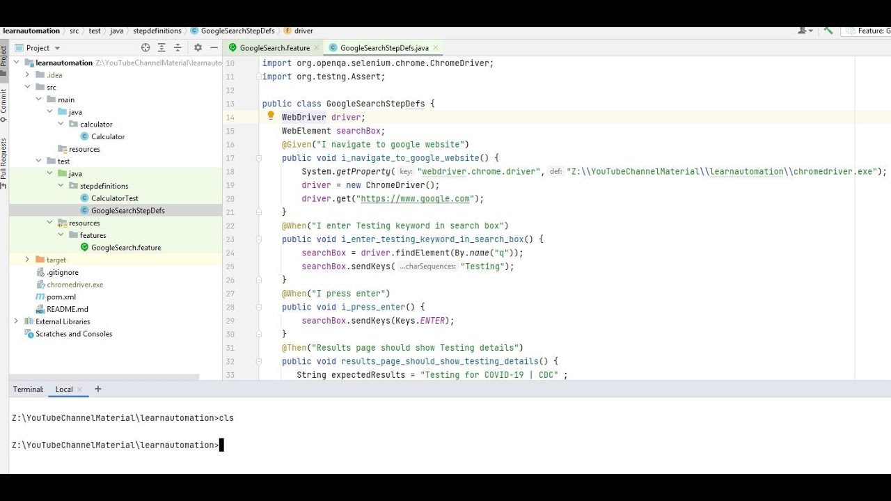 GoogleSearchTest | Selenium | Maven | Java| Cucumber