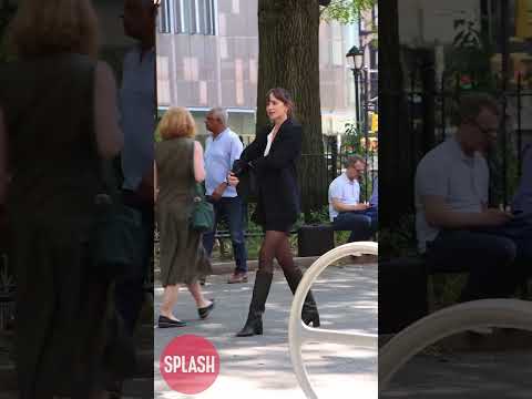 Dakota Johnson And Eddie Cahill Film A Scene At The "Materialists" Set In New York