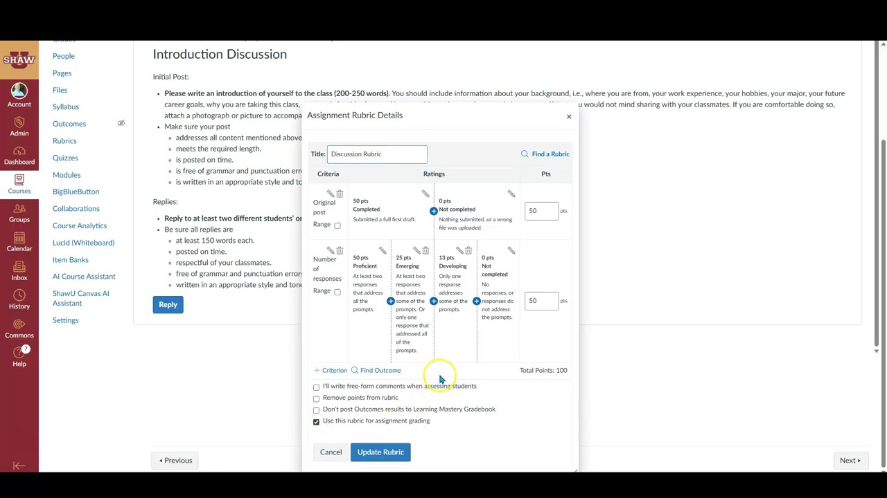 How to create and grade basic discussion posts in Canvas