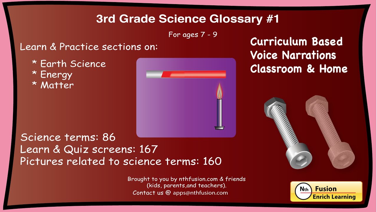 3rd Grade Science Glossary #1: Learn and Practice Worksheets for home and classroom