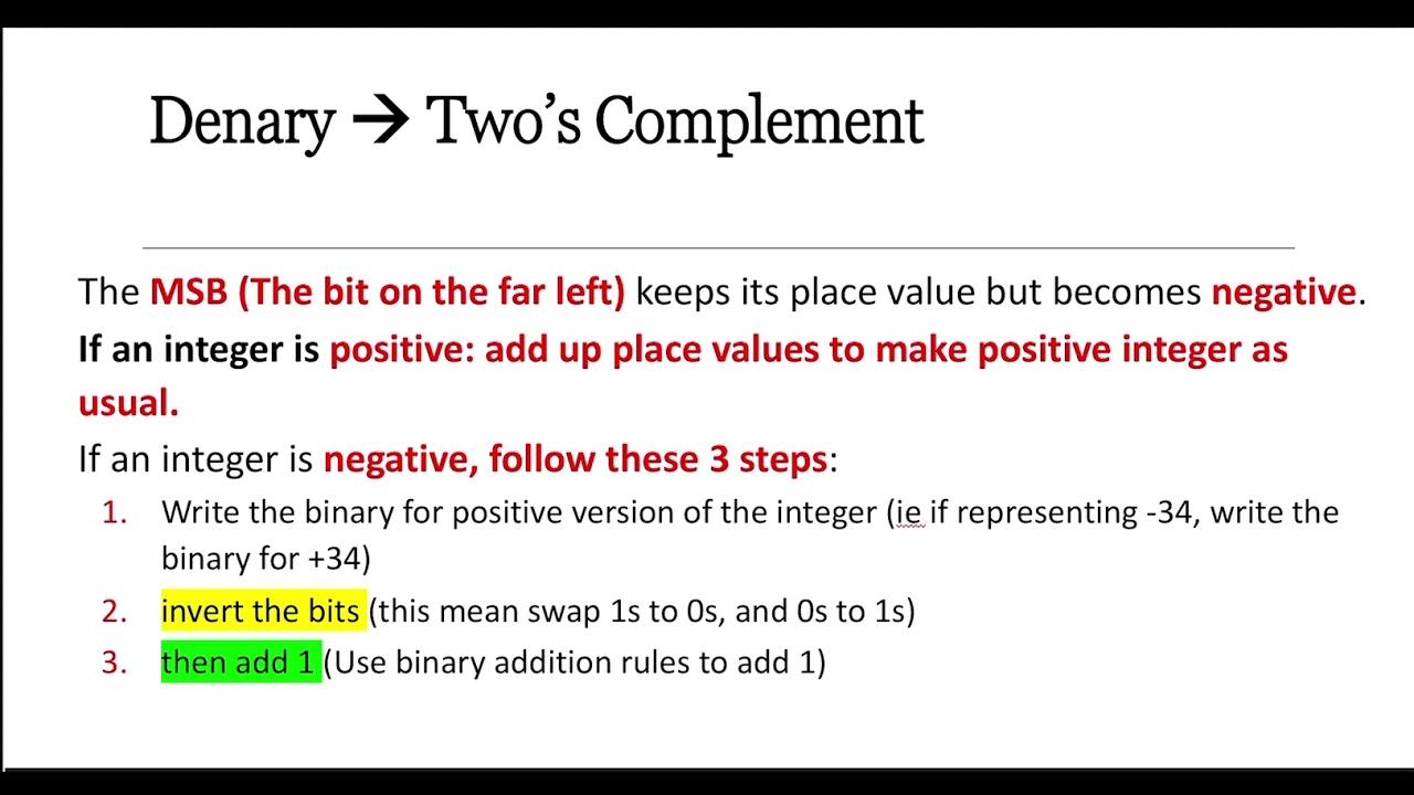 Denary or Decimal to Twos Complement Binary Conversion Step by Step