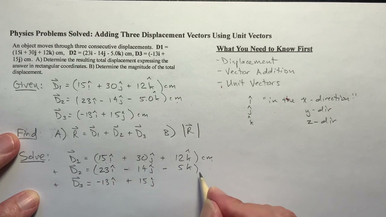 Example of Adding Three Displacement Vectors Using Unit Vectors - A Physics Problem Solved
