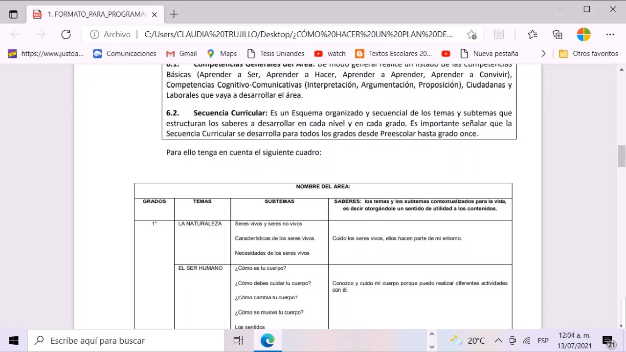 Plan de área como diseñarlo