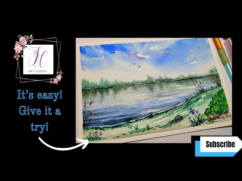 Summer Lake Landscape Watercolor Tutorial | Easy Beginner Painting | Art Therapy Meditation ASMR