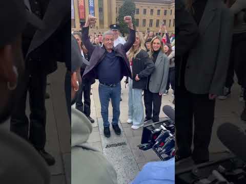 Sylvester Stallone at the Rocky steps in Philadelphia with his family. Great moment.