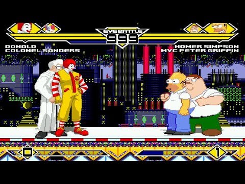 Ronald McDonald & Colonel Sanders vs Homer Simpson & Peter Griffin MUGEN Battle 1.0!!!