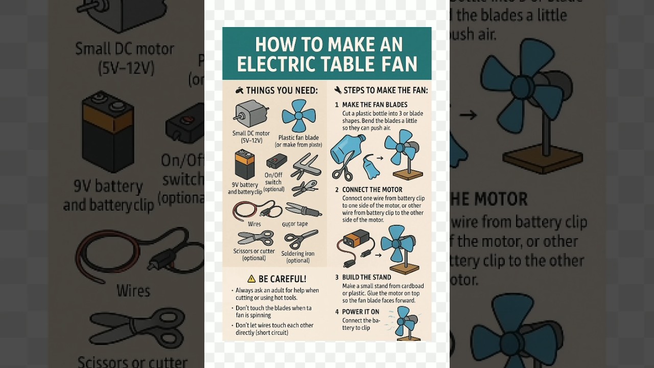 How to Make a Simple Electric Table Fan at Home | Easy DIY Project for Kids & Beginners