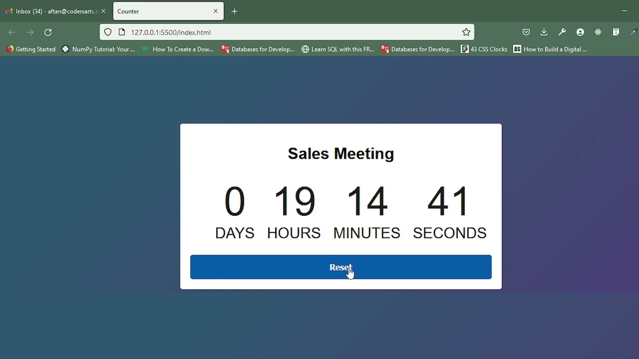 8. Adding  Reset Functionality to Countdown Timer | JavaScript Countdown Project Tutorial