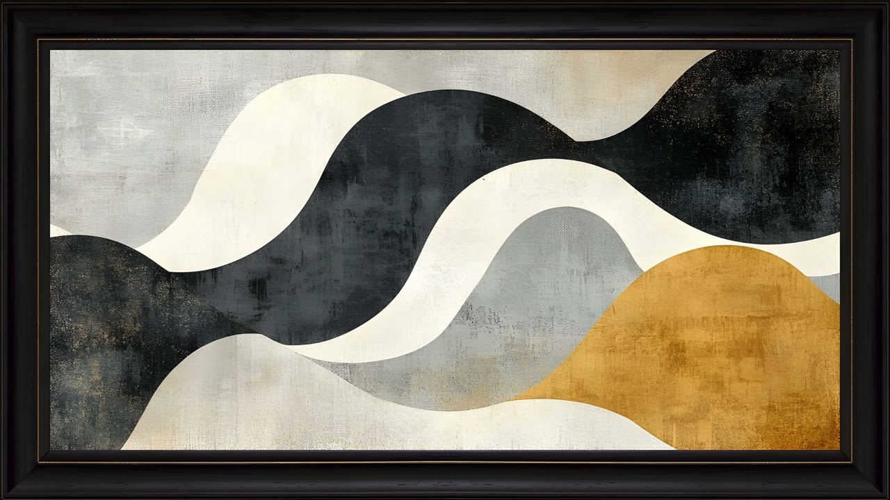 Minimalist Bauhaus Inspired Abstract Waves in 4K: Black Framed TV Art Screensaver