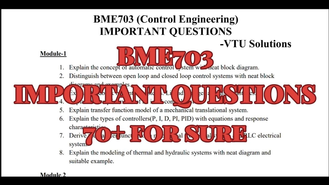 Control Engineering, Super important questions, BME703, 22 scheme, 7th sem, ME Stream