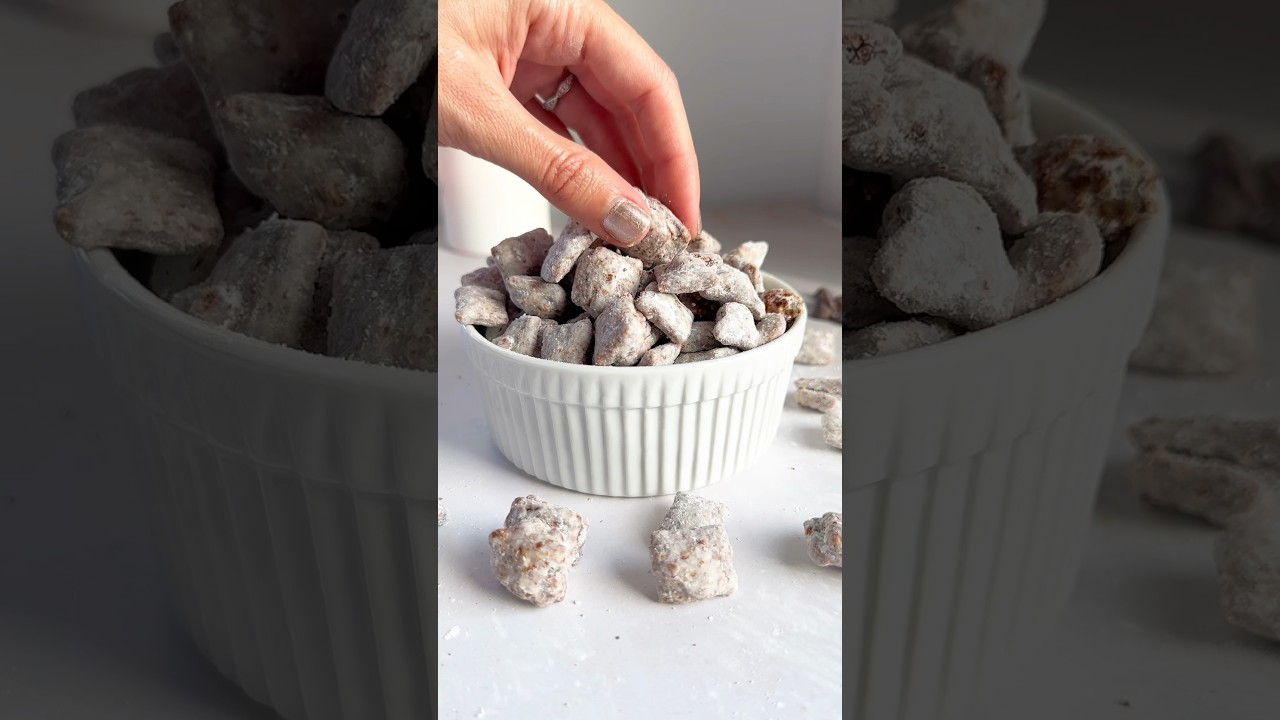The best Muddy Buddies recipe right here: double all ingredients except for the Chex #bakingvideo