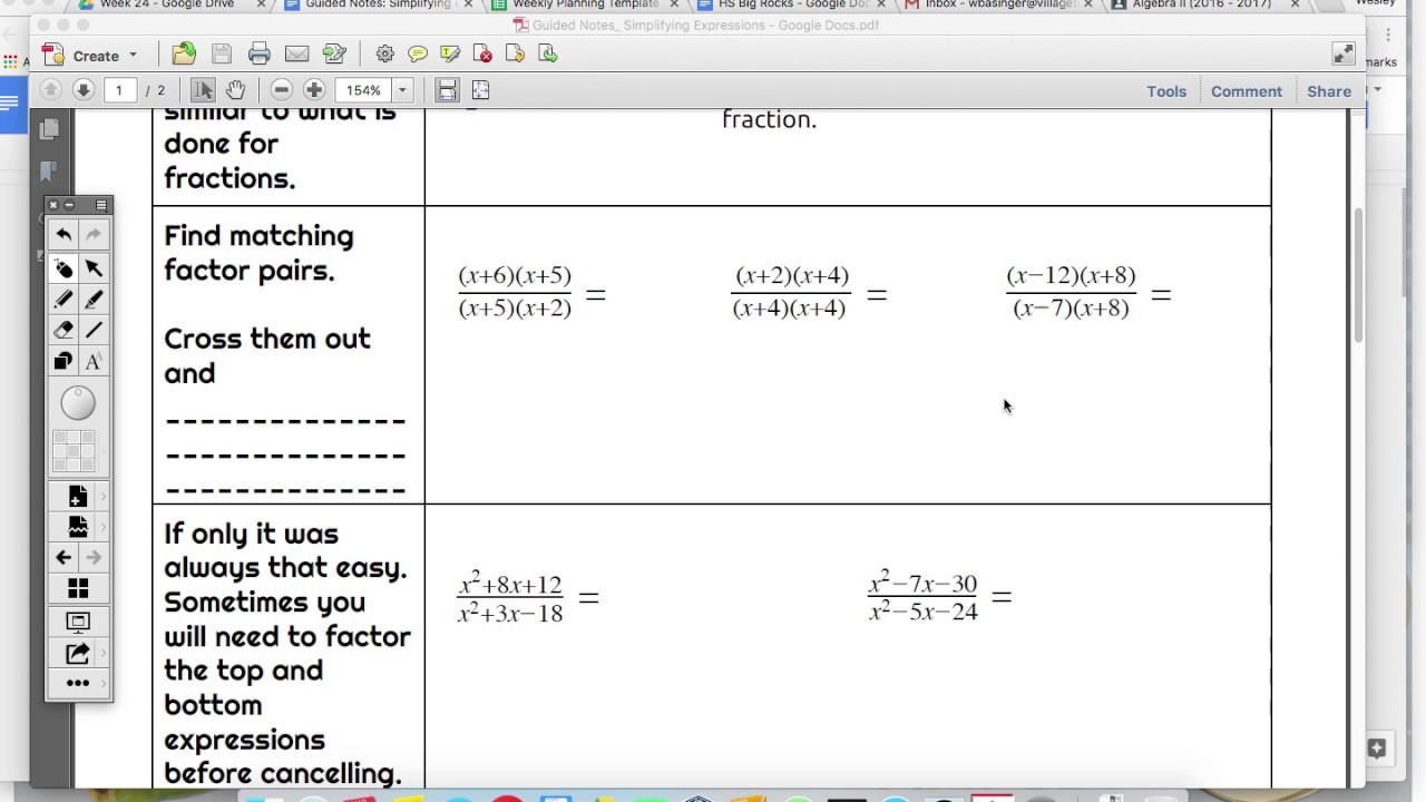 Guided Notes: Simplifying Rational Expressions