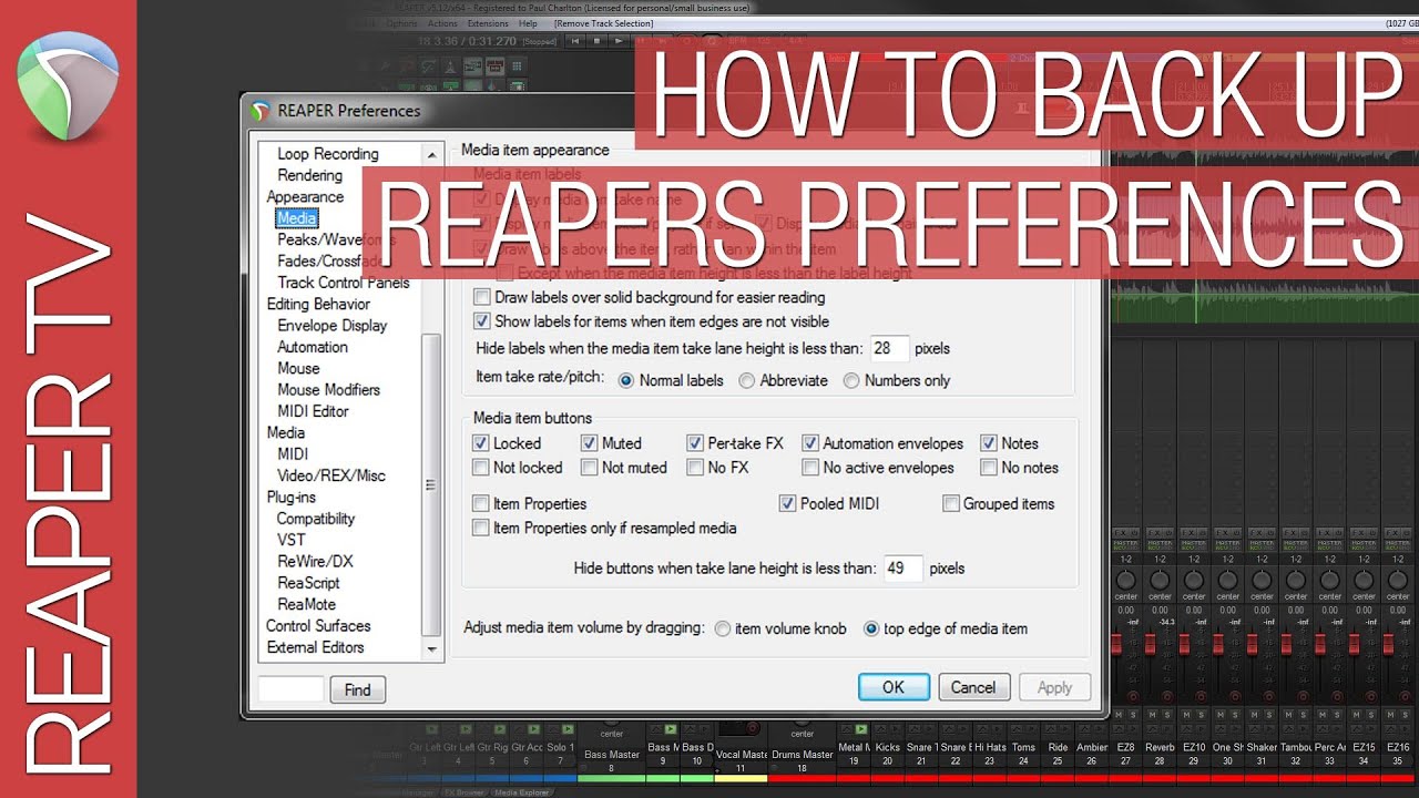 How to back up and export Reaper's Preferences.
