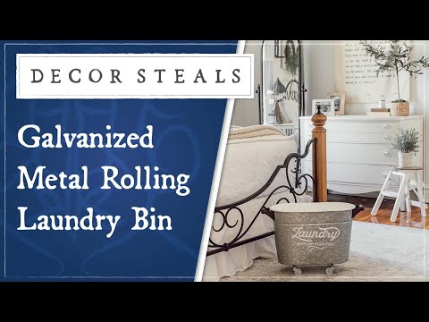 Decor Steals' Galvanized Metal Rolling Laundry Bin