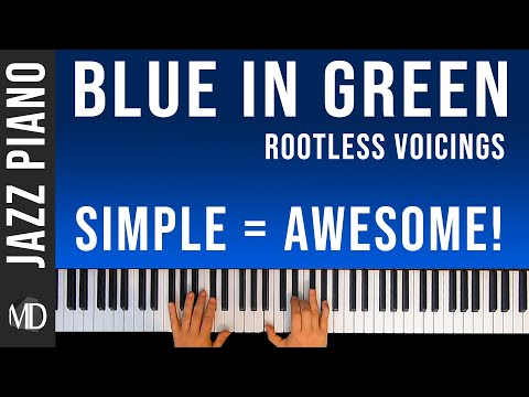 "Blue In Green" Easy Jazz Piano Solo Sheet Music PDF using Rootless Voicings on the Left Hand
