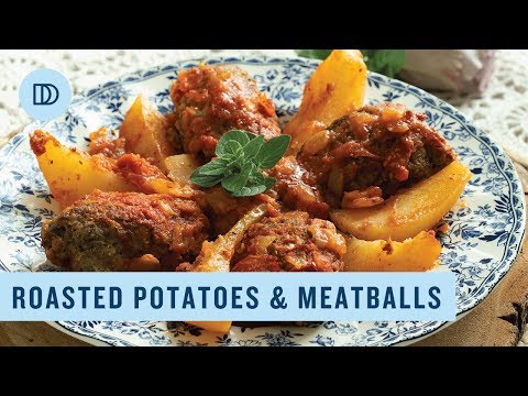 Greek Style Roasted Meatballs & Potatoes: Beeftekia me Patates sto Fourno