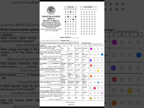 Fbise 12th Class (HSSC-II) Pakistan Studies Past Paper (Solved MCQs, Vers 1 and 2) 2024