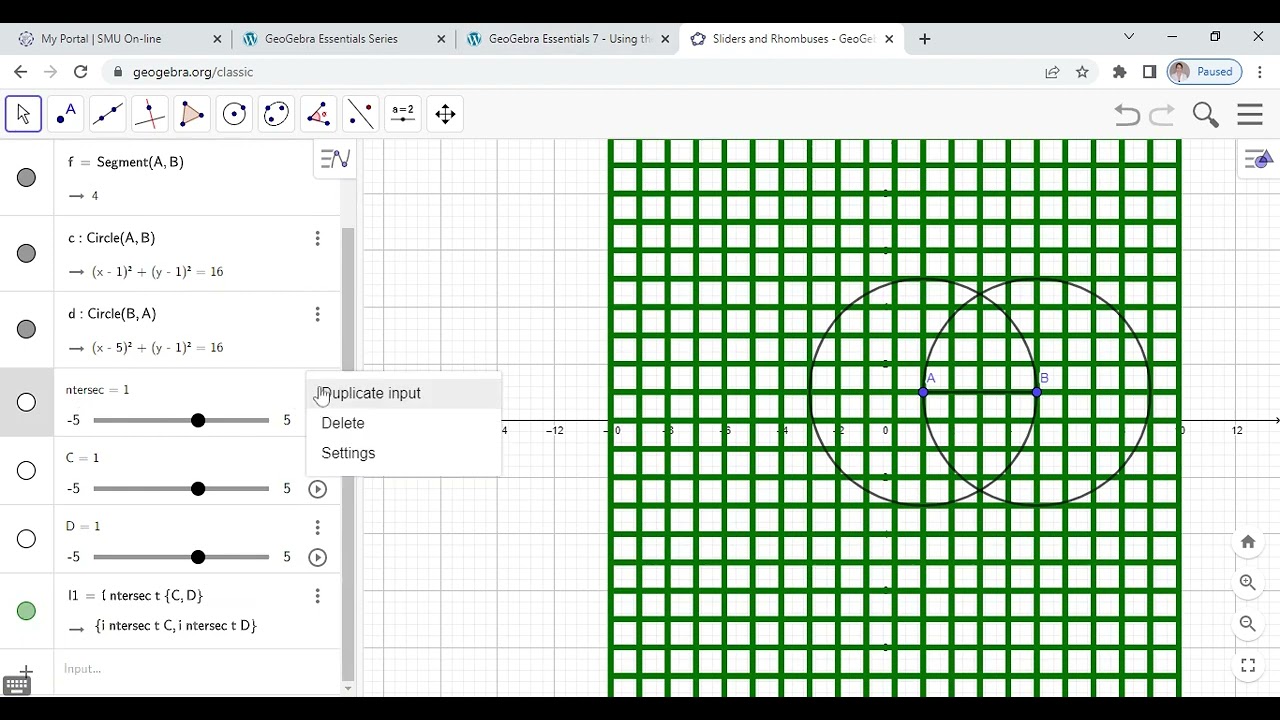 Using the Keyboard Commands in Geogebra