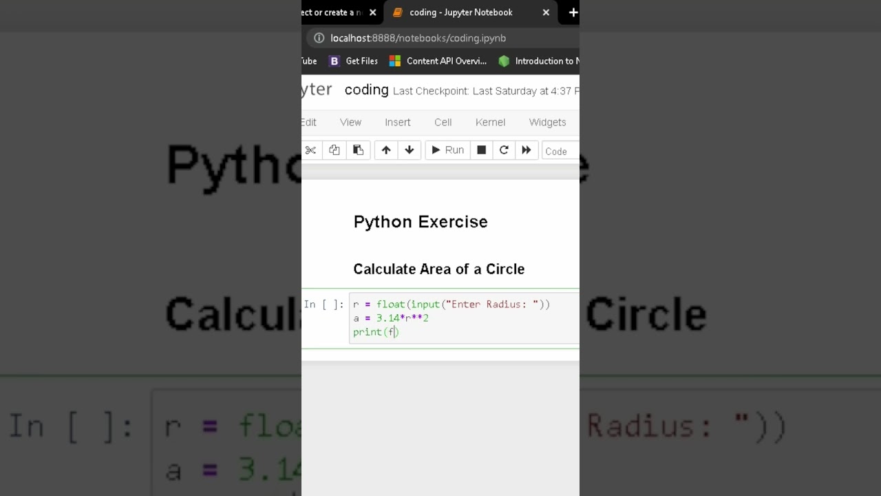 python exercise calculate area of a circle #shorts #python #coding #pythonprogramming