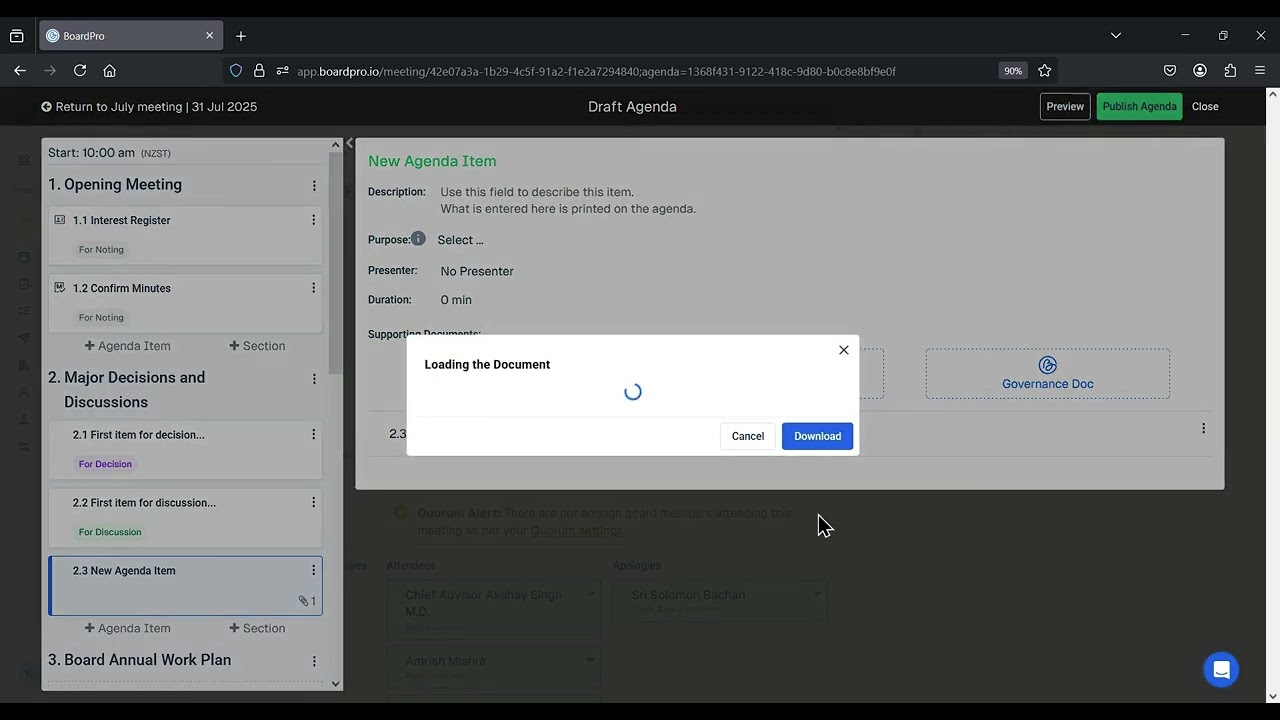 BoardPro Meeting agenda builder overview