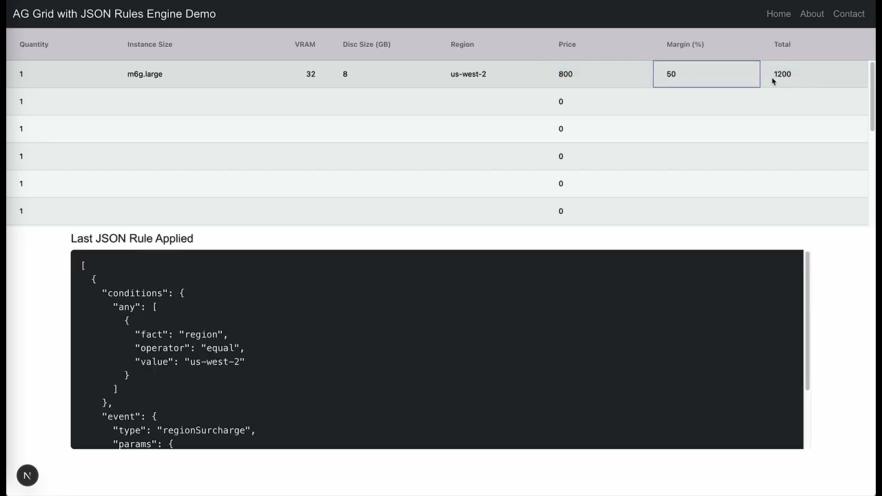 NextJS React - AG Grid - JSON Rules Engine Demo
