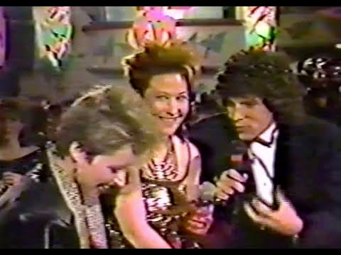 Kathy Valentine and Gina Schock, Dec. 31, 1983 at MTV New Year's Eve Bash with Mark Goodman.