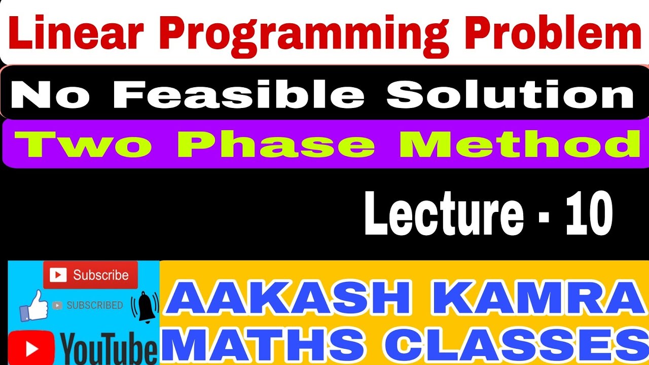 Lec-10|| Two Phase Method || No Feasible Solution || Simplex Algorithm