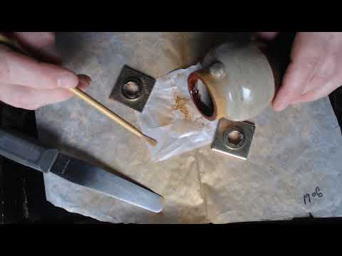 Traditional, lacquer based kintsugi, step 1b, applying #3 gold ...