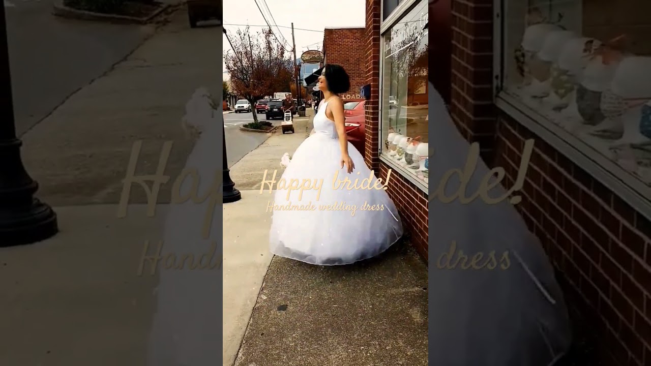 Handmade wedding dress, happy bride. #customweddingdress #handmadeclothing  #repurposed
