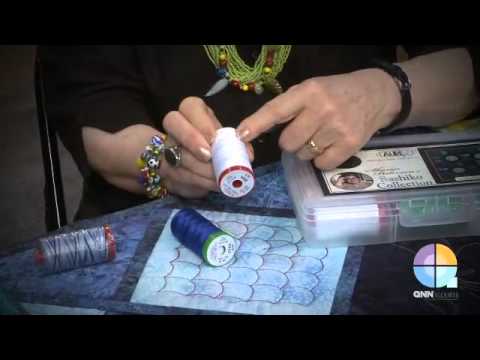 Sharon Pederson with her Sashiko Aurifil collections at Quilt Market