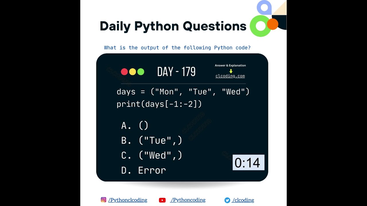 Python Coding challenge - Day 179 | What is the output of the following Python Code?  #coding
