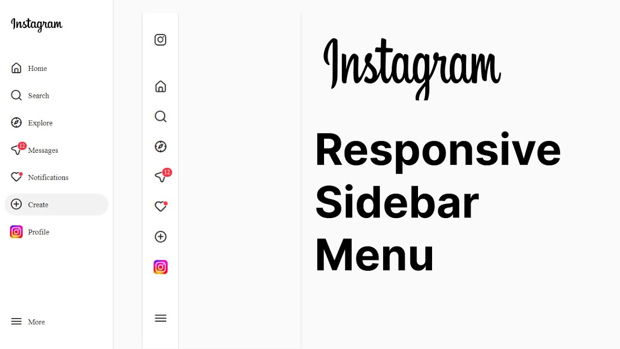 Instagram Responsive Sidebar Menu HTML CSS | Responsive Side Navigation Bar in HTML CSS