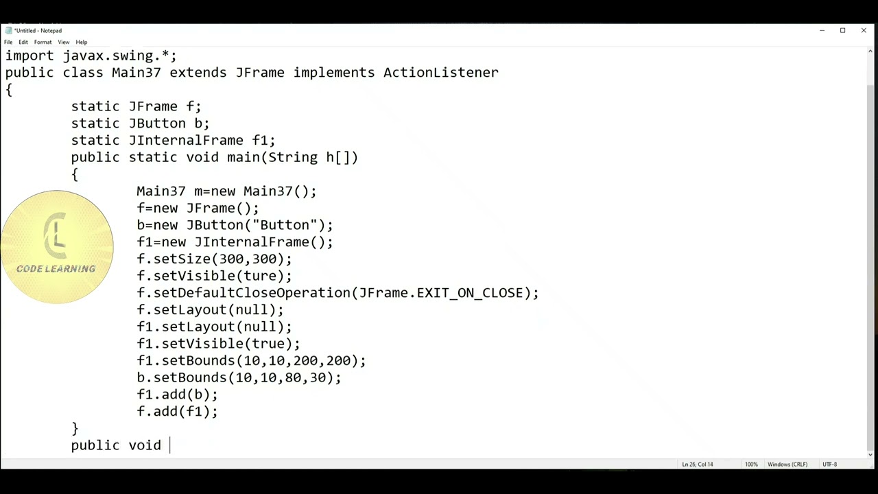 Java | Swing class 'JInternalFrame add button add ActionListener' | CodeLearning