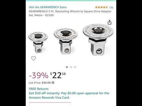39 % off GEARWRENCH 3 Pc. Ratcheting Wrench to Square Drive Adapter Set, Metric