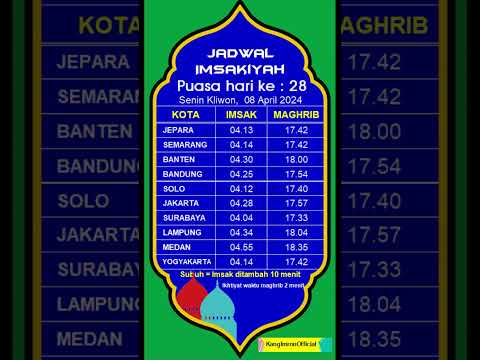 Jadwal Imsak Tahun 2024 Puasa Hari Ke 28 - Jadwal Imsakiyah 1445 H #jadwalimsak #sahur