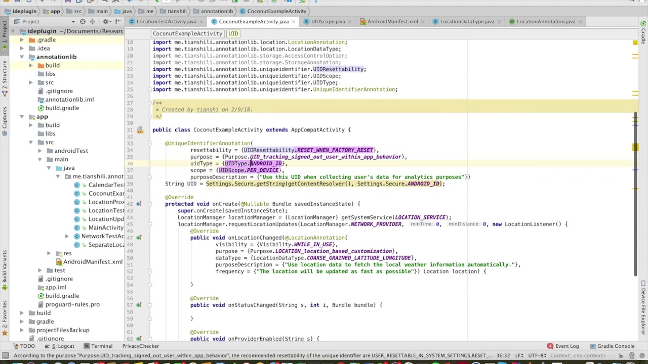 Demo of Coconut: An IDE Plugin for Developing Privacy-Friendly Apps