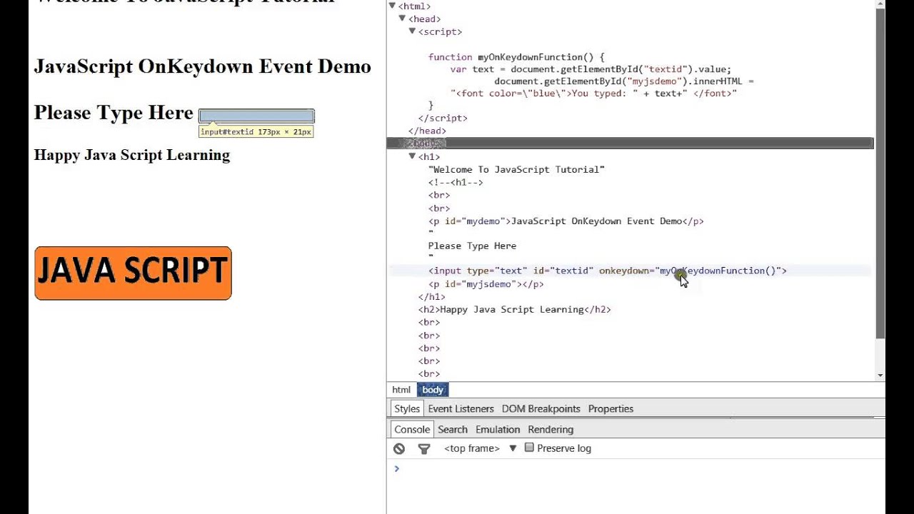 KEYDOWN EVENT IN JAVASCRIPT DEMO