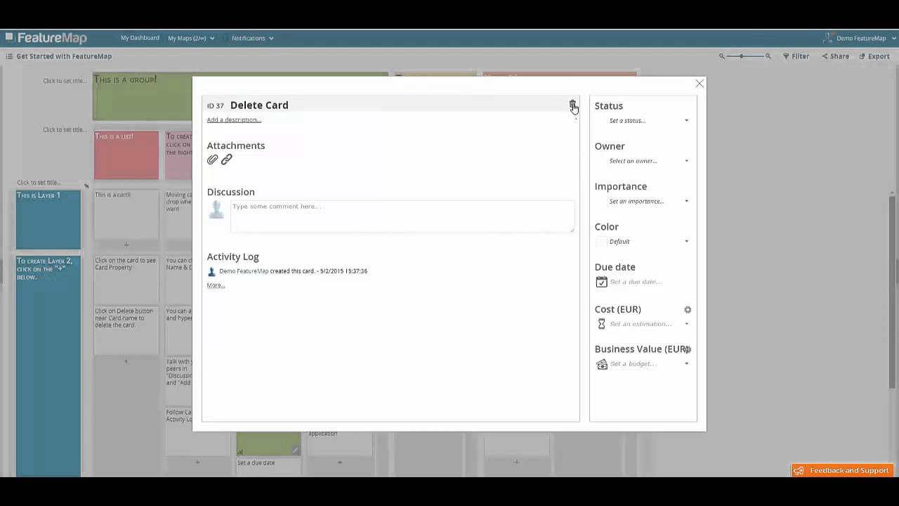 FeatureMap Tutorials - Delete a card & map