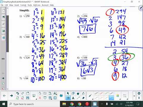 Simplifying Radicals Worksheet Explanation