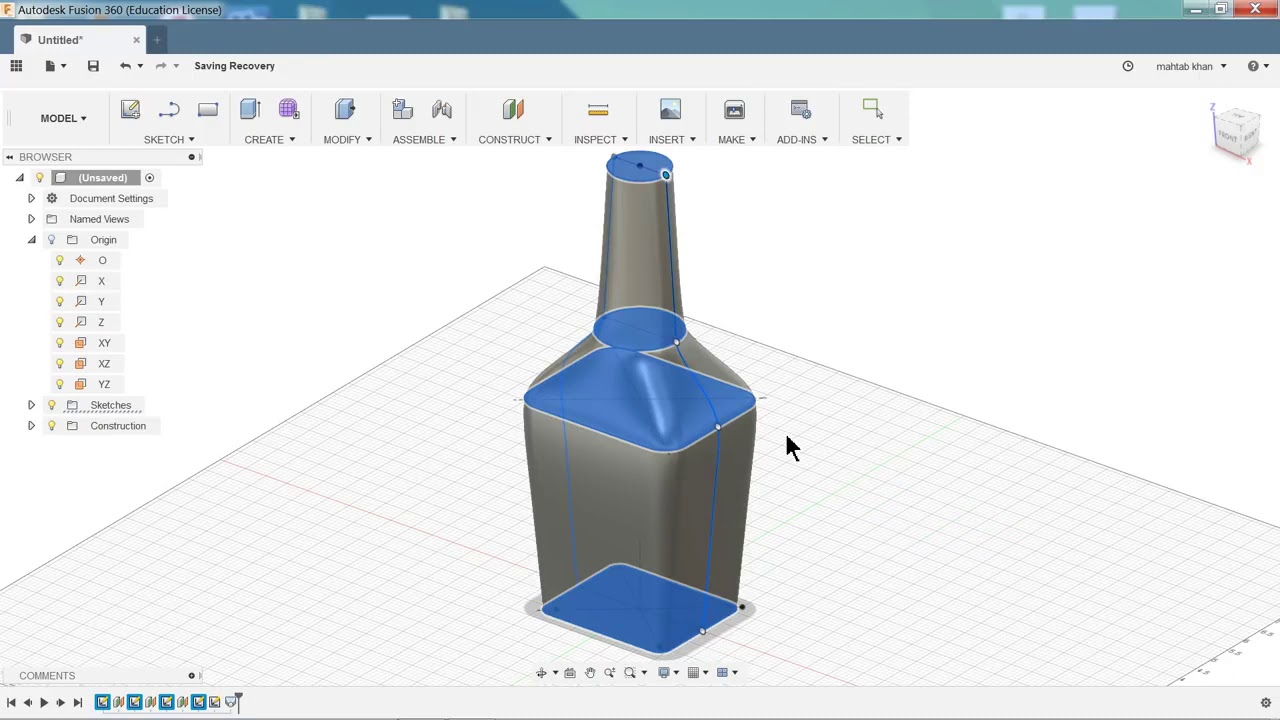 Autodesk Fusion 360 Tutorial Bottle Loft feature