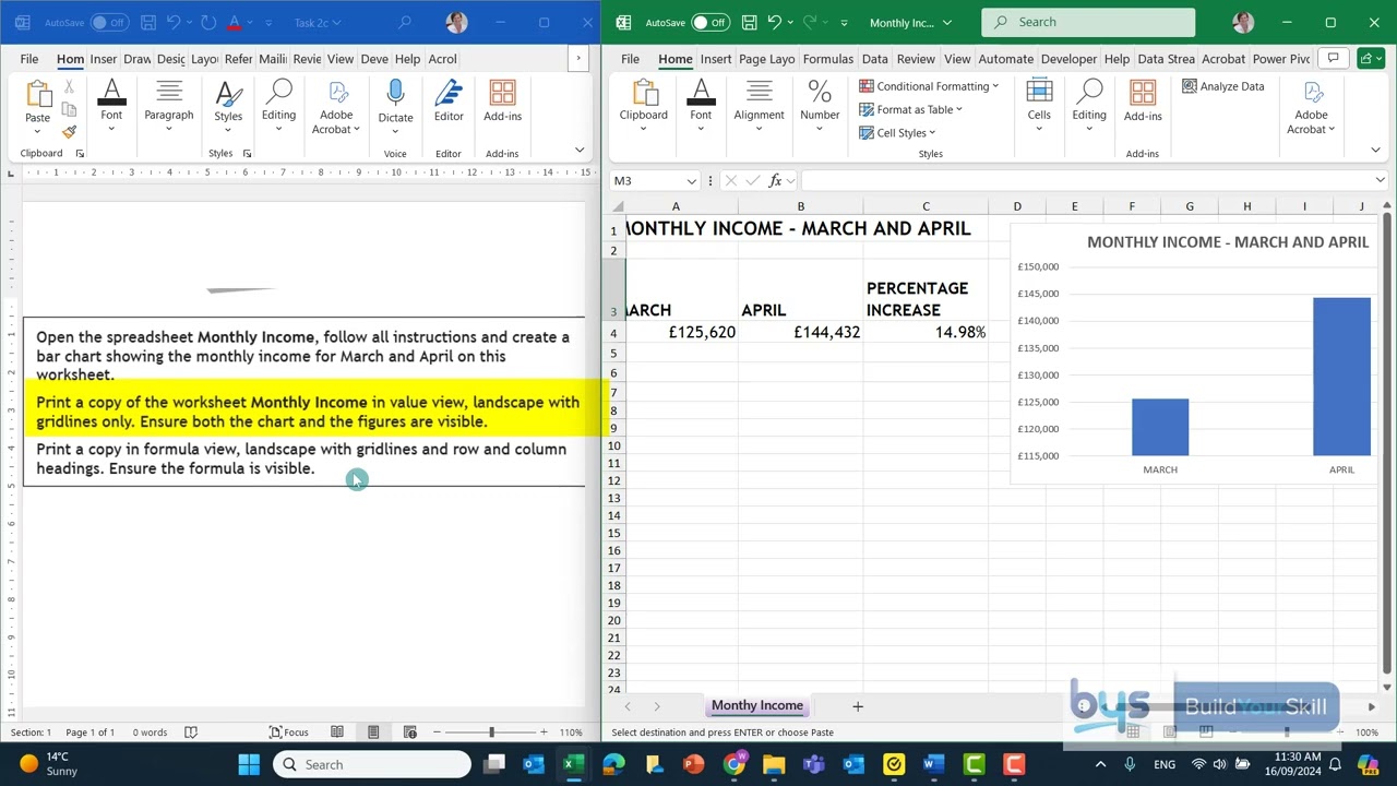 2024 N5 Admin & IT Exam | Spreadsheet % Difference & Chart