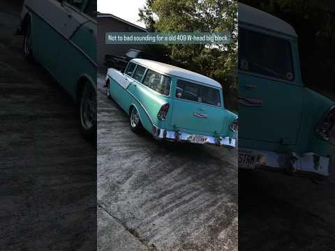 1956 Chevy Wagon owned by @wheelz_n_more powered by a @fitech_efi Tripower Setup on a 409 W-Head