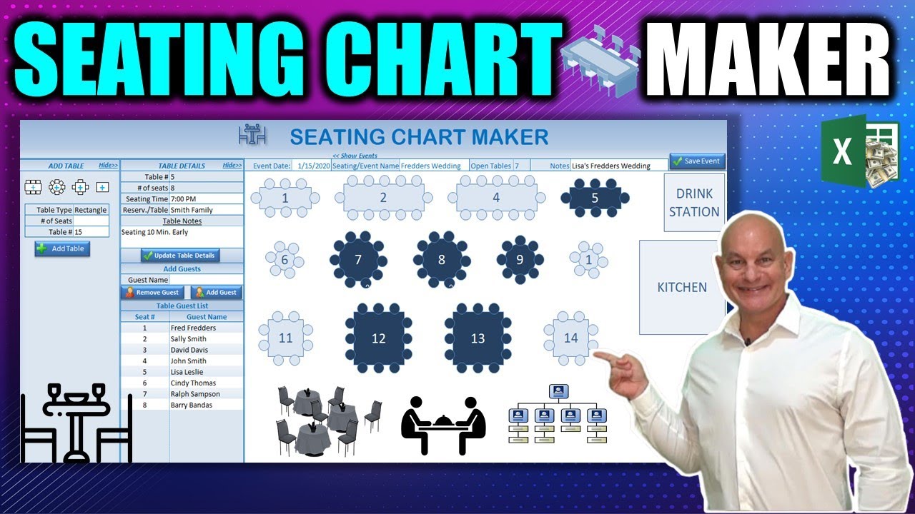 Learn How To Create This Wedding, Event & Restaurant Seating Chart Maker In Excel [Free Download]