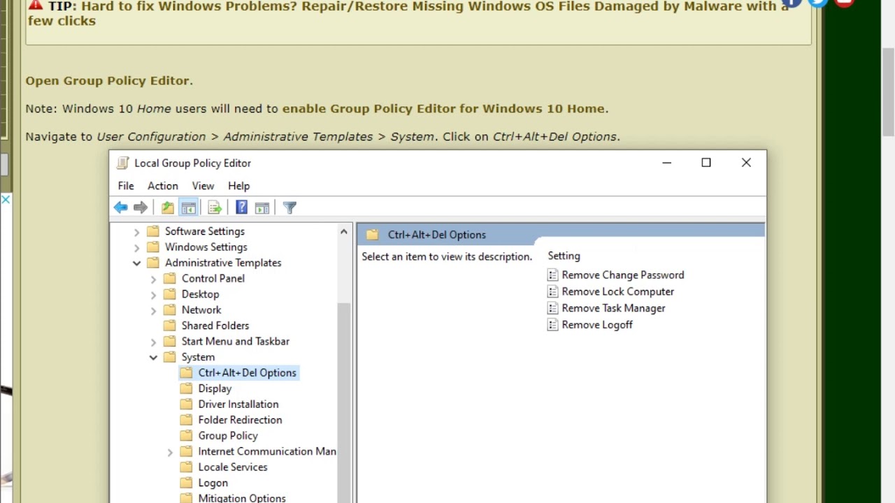 How to Remove Options From the CTRL+ALT+DEL Screen
